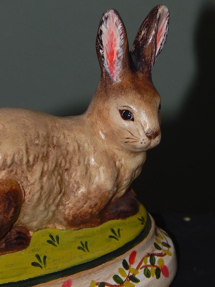 Chalkware Mother Rabbit and baby in basket from an antique chocolate ...